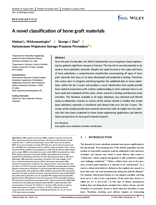 Pdf A Novel Classification Of Bone Graft Materials Prasanna Premadasa