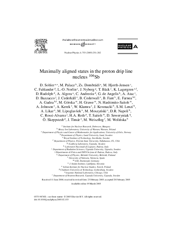 (PDF) Maximally aligned states in the proton drip line nucleus Sb-106