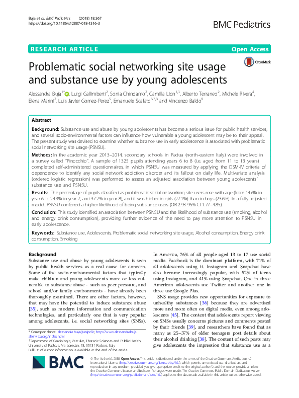 (PDF) Problematic social networking site usage and substance use by ...