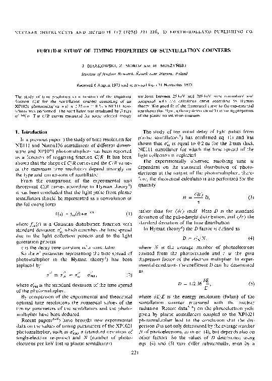 (PDF) Further study of timing properties of scintillation counters