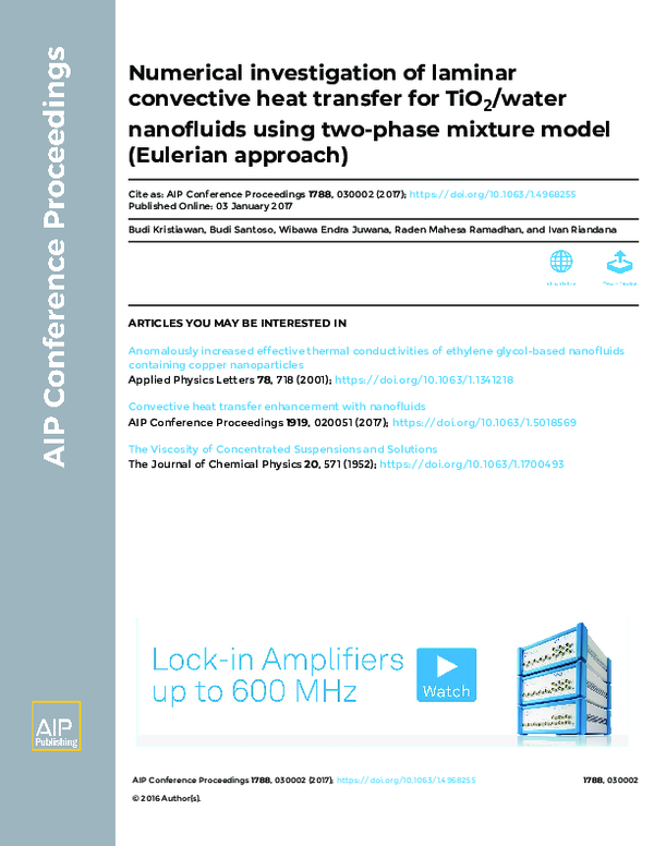 (PDF) Numerical investigation of laminar convective heat transfer for TiO2/water nanofluids ...
