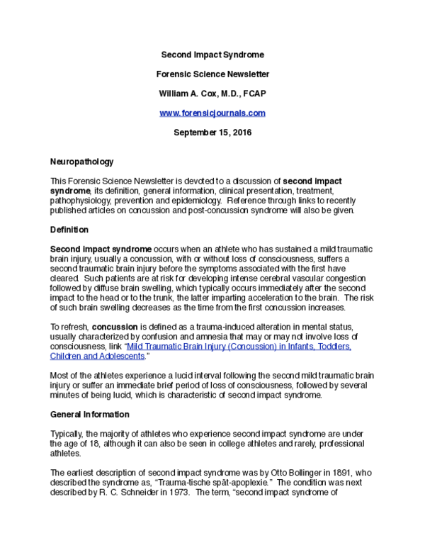 (PDF) Second Impact Syndrome