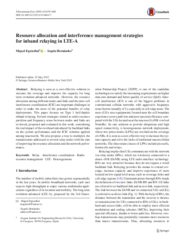 (PDF) Resource allocation and interference management strategies for inband relaying in LTE-A