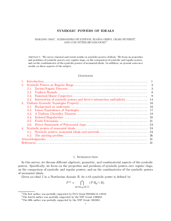 (PDF) Symbolic Powers of Ideals
