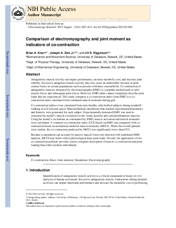Comparison of electromyography and joint moment as indicators of co ...