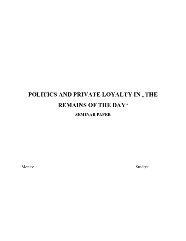 (DOC) Politics and private loyalty in 'the remains of the day'