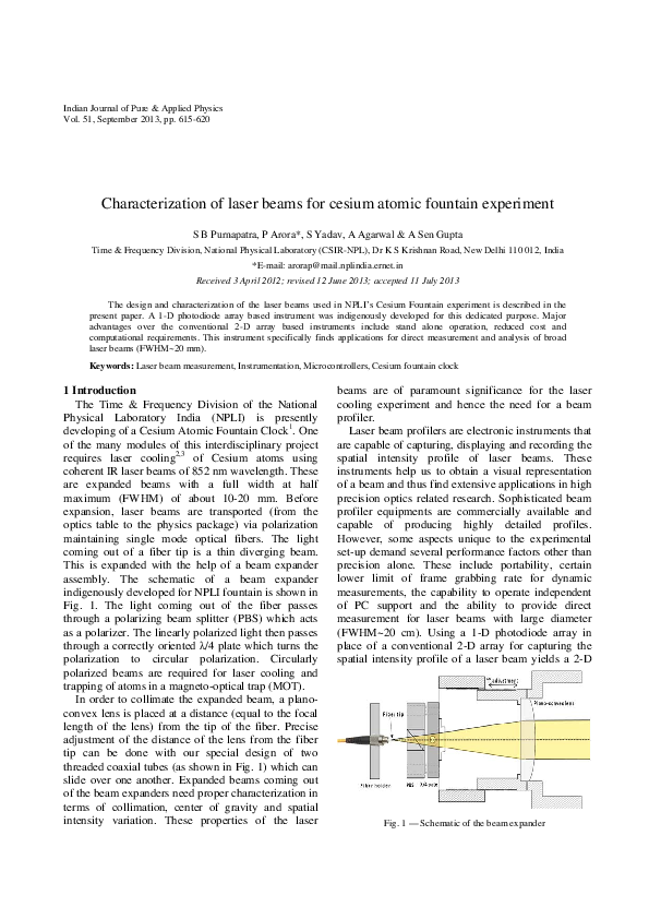 (PDF) Characterization of laser beams for cesium atomic fountain ...