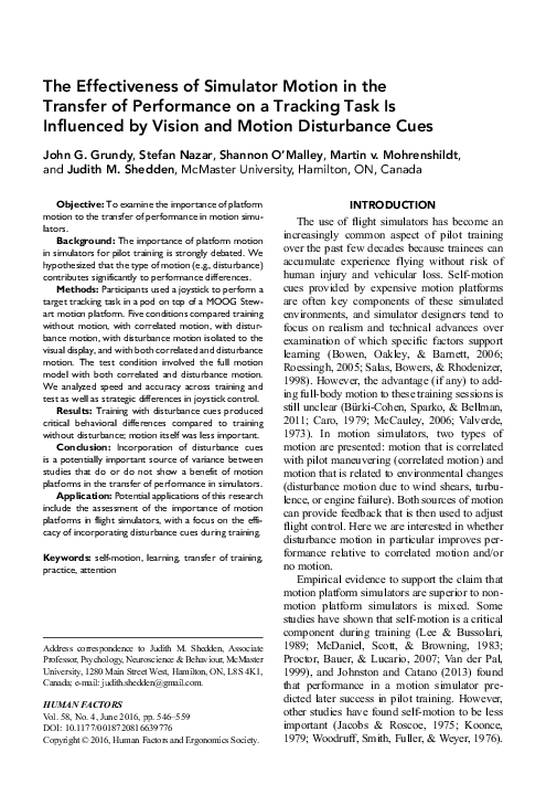 (PDF) The Effectiveness of Simulator Motion in the Transfer of ...