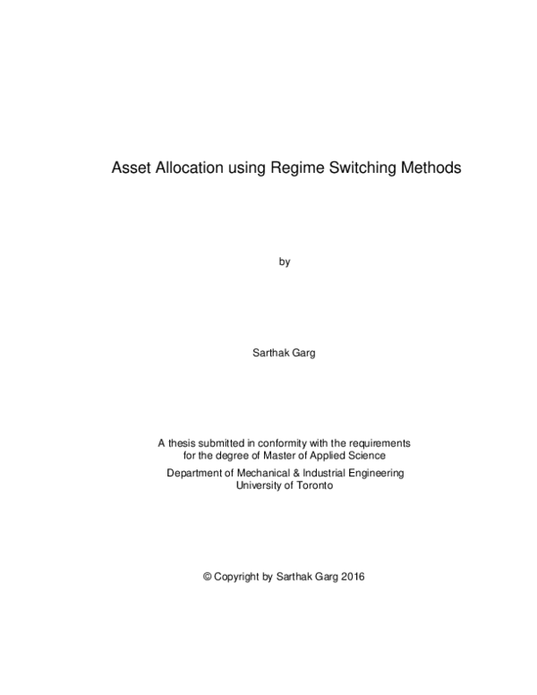 (PDF) Asset Allocation using Regime Switching Methods