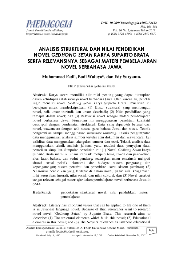 (PDF) Analisis Struktural Dan Nilai Pendidikan Novel Gedhong Setan ...