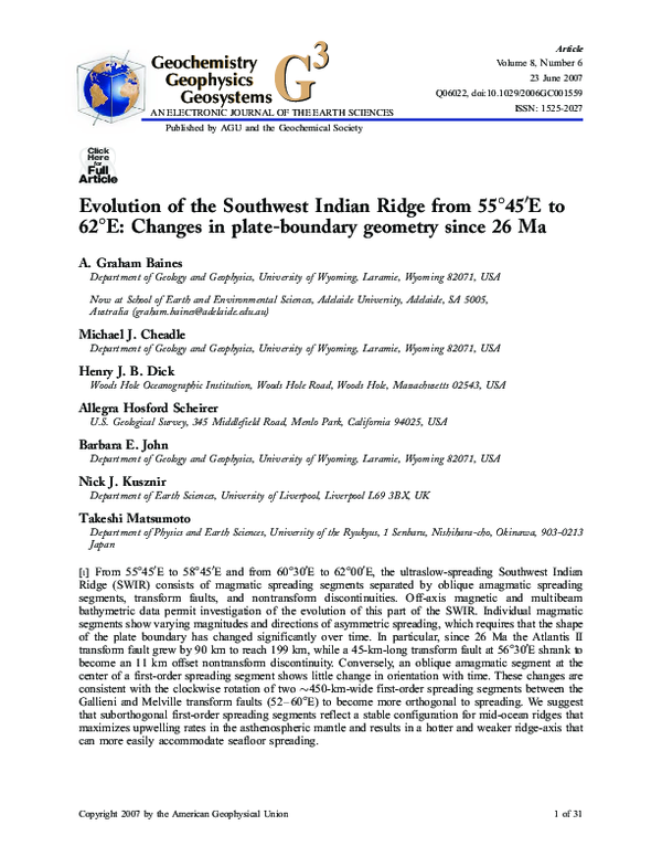 (PDF) 2007), Evolution of the Southwest Indian Ridge from 55"450E to 62 ...