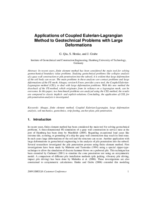 (PDF) Applications of Coupled Eulerian-Lagrangian Method to ...