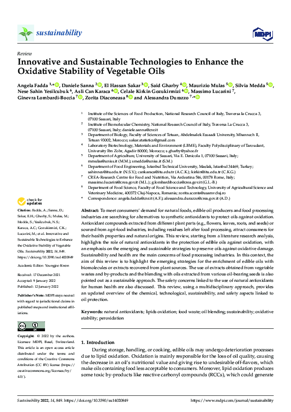 (PDF) Innovative and Sustainable Technologies to Enhance the Oxidative Stability of Vegetable Oils
