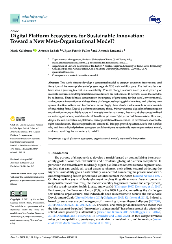 (PDF) Digital Platform Ecosystems for Sustainable Innovation: Toward a New Meta-Organizational ...