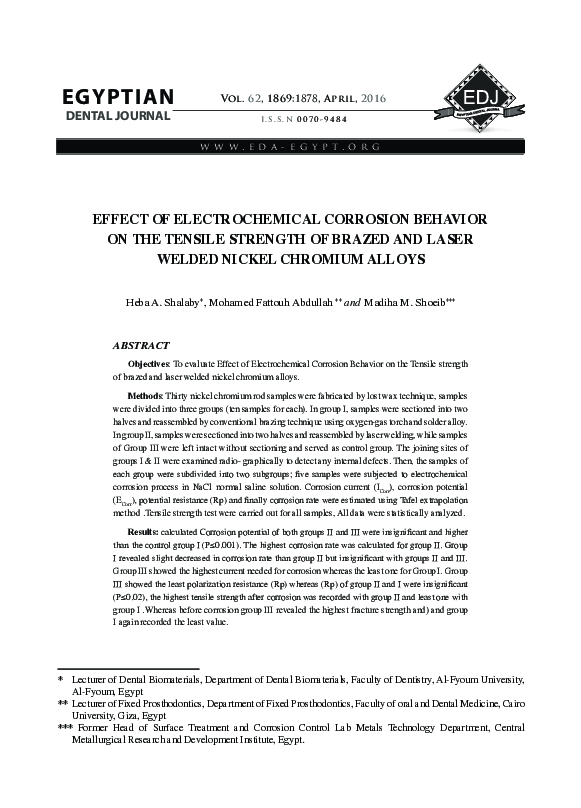 (PDF) EffEct of ElEctrochEmical corrosion BEhavior on thE tEnsilE strEngth of BrazEd and lasEr ...