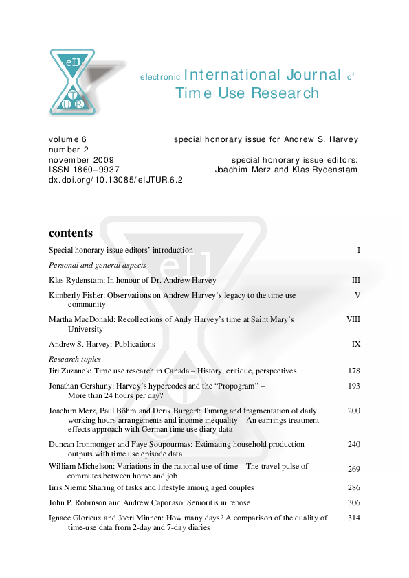 Time use research in Canada – History, critique, perspectives