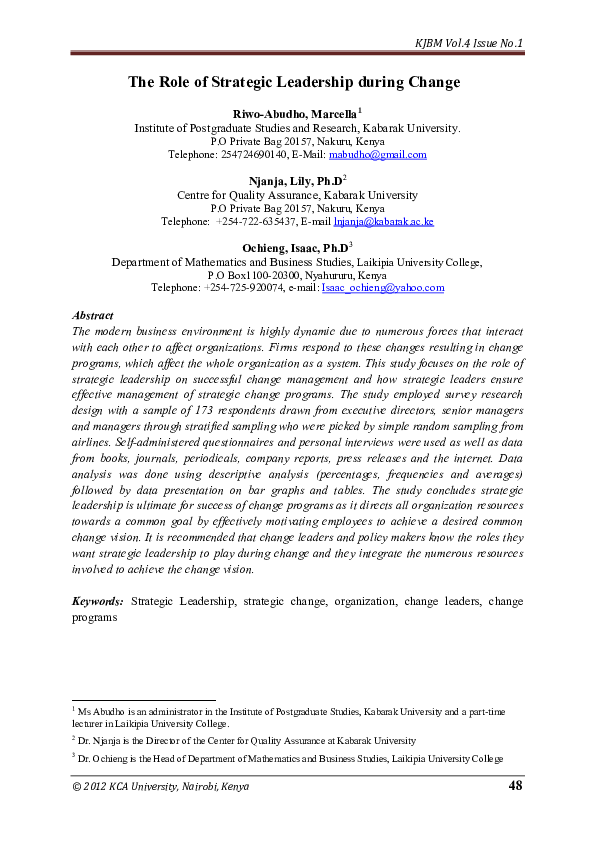 (PDF) The Role of Strategic Leadership during Change