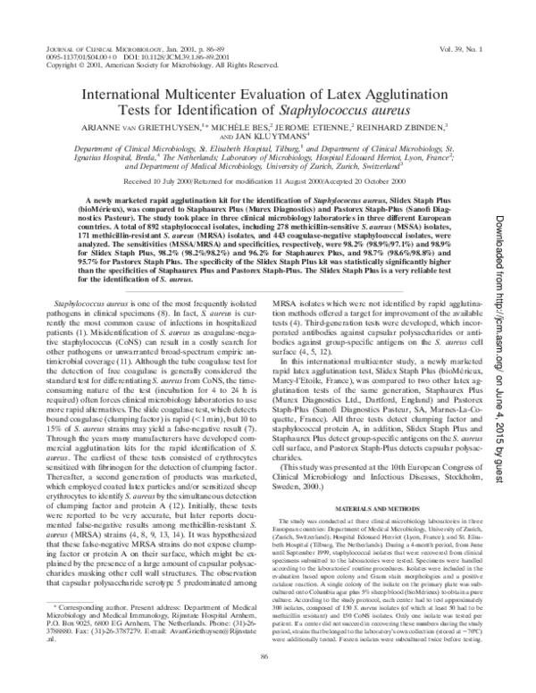(PDF) International Multicenter Evaluation of Latex Agglutination Tests ...