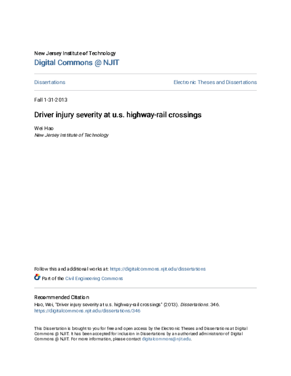 (PDF) Driver injury severity at u.s. highway-rail crossings | Sivan ...