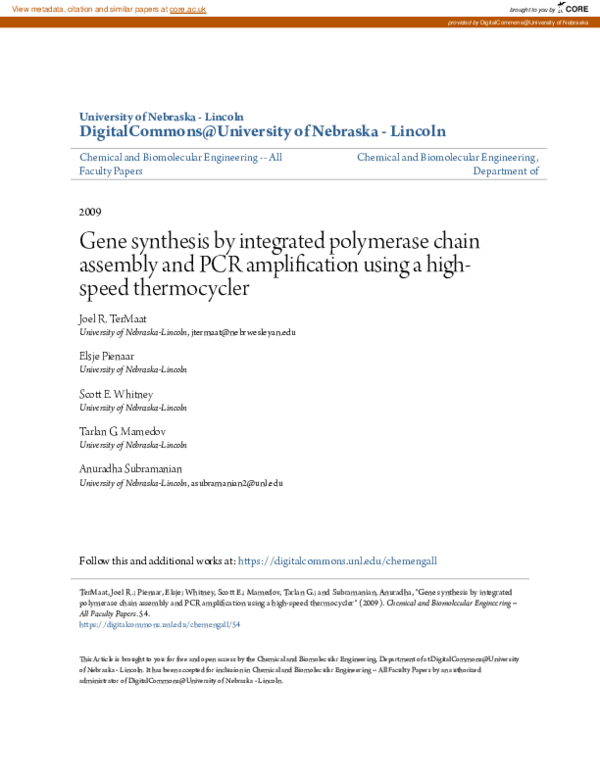 (PDF) Gene synthesis by integrated polymerase chain assembly and PCR ...