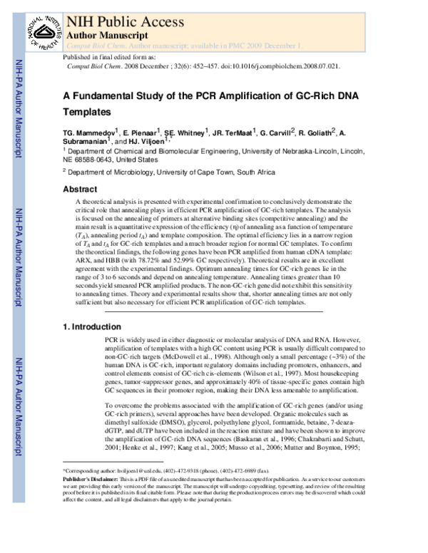 (PDF) A fundamental study of the PCR amplification of GC-rich DNA templates