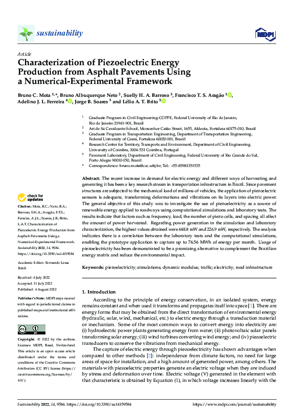 (PDF) Characterization of Piezoelectric Energy Production from Asphalt Pavements Using a ...