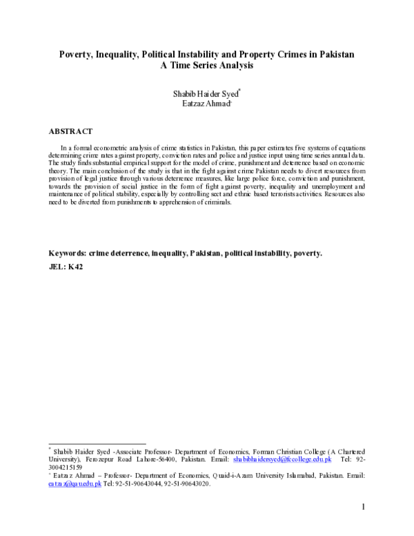 (PDF) Poverty, Inequality, Political Instability and Property Crimes in Pakistan: A Time Series ...