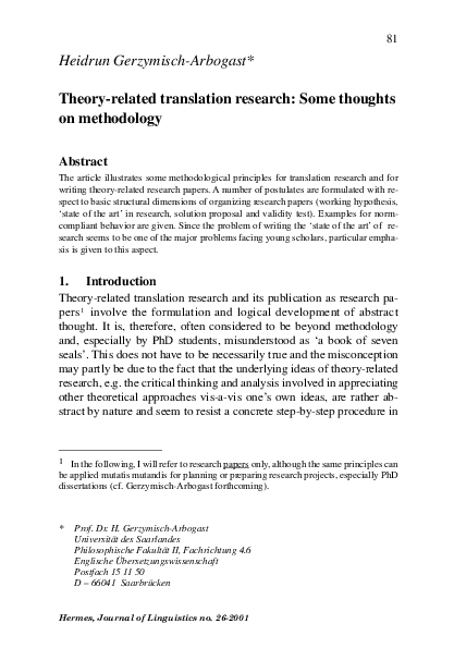 (PDF) Theory-related translation research. Some thoughts on methodology