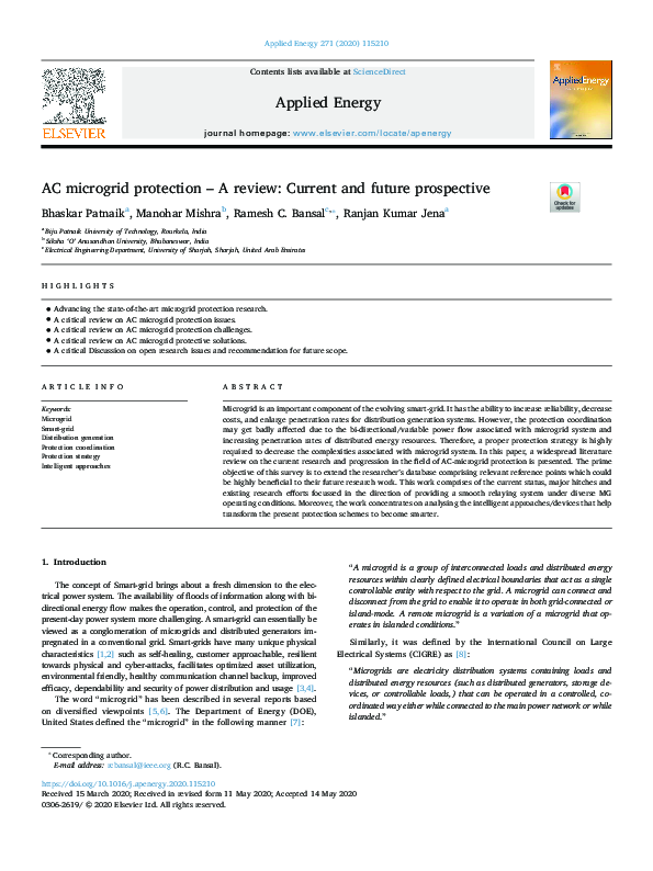 Pdf Ac Microgrid Protection A Review Current And Future Prospective