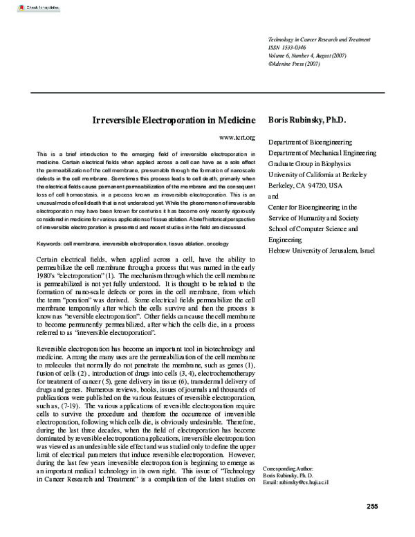 (PDF) Irreversible Electroporation in Medicine