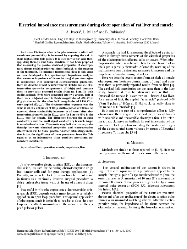 (PDF) Electrical impedance measurements during electroporation of rat liver and muscle