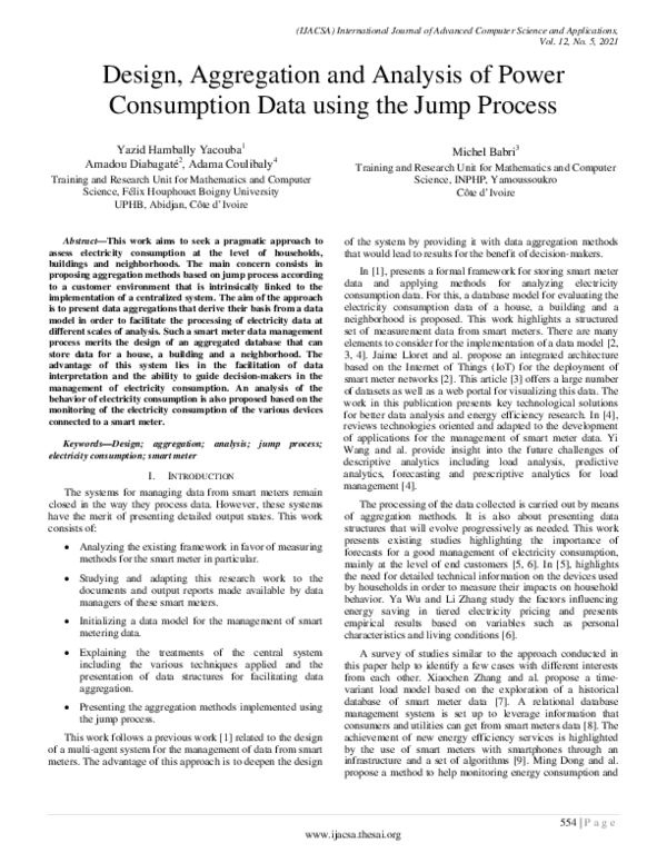 (PDF) Design, Aggregation and Analysis of Power Consumption Data using the Jump Process