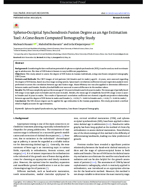 (PDF) Spheno-Occipital Synchondrosis Fusion Degree as an Age Estimation ...