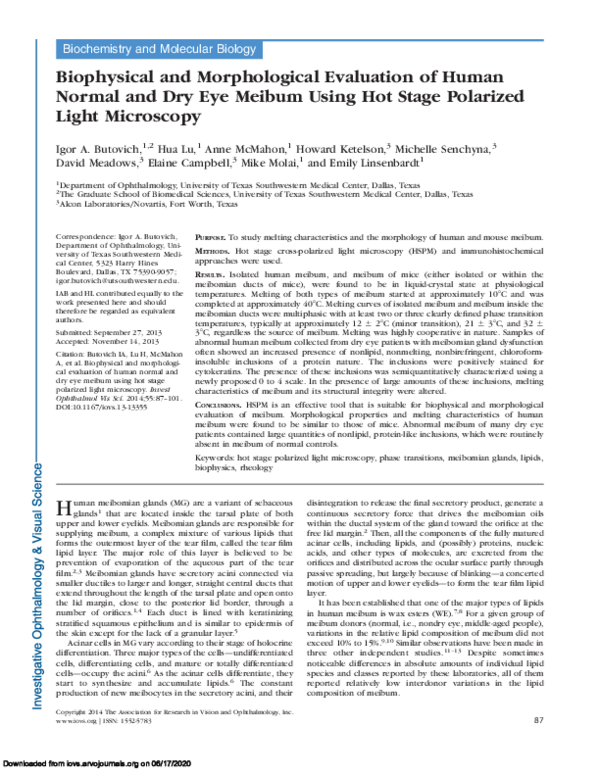 (PDF) Biophysical and Morphological Evaluation of Human Normal and Dry ...