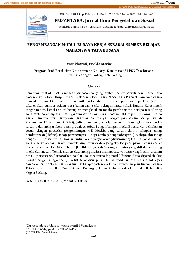 (PDF) Pengembangan Modul Busana Kerja Sebagai Sumber Belajar Mahasiswa Tata Busana
