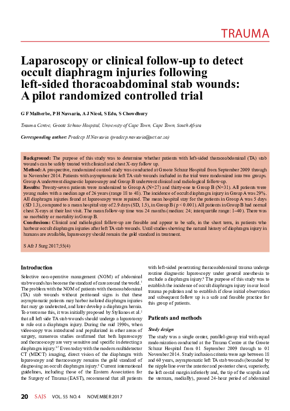 (PDF) Laparoscopy or clinical follow-up to detect occult diaphragm ...