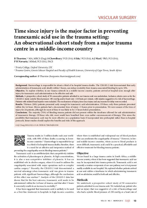 (PDF) Time since injury is the major factor in preventing tranexamic ...