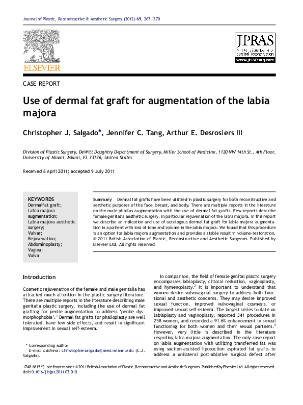(PDF) Use of dermal fat graft for augmentation of the labia majora