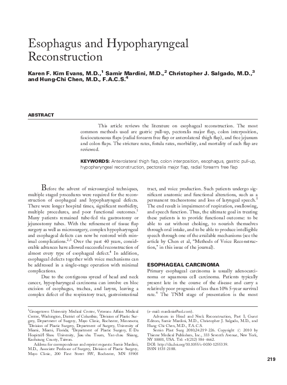 (PDF) Esophagus and Hypopharyngeal Reconstruction | Christopher Salgado ...