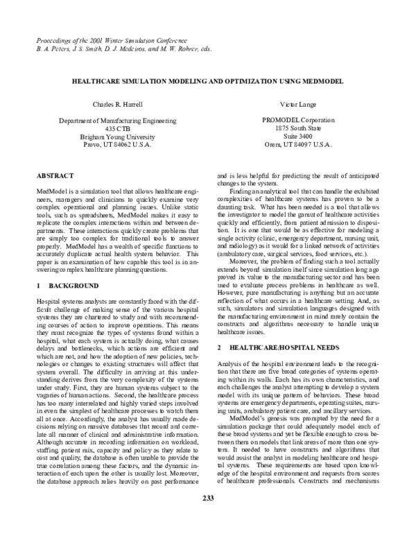 Pdf Medmodel Optimizing Healthcare Simulation