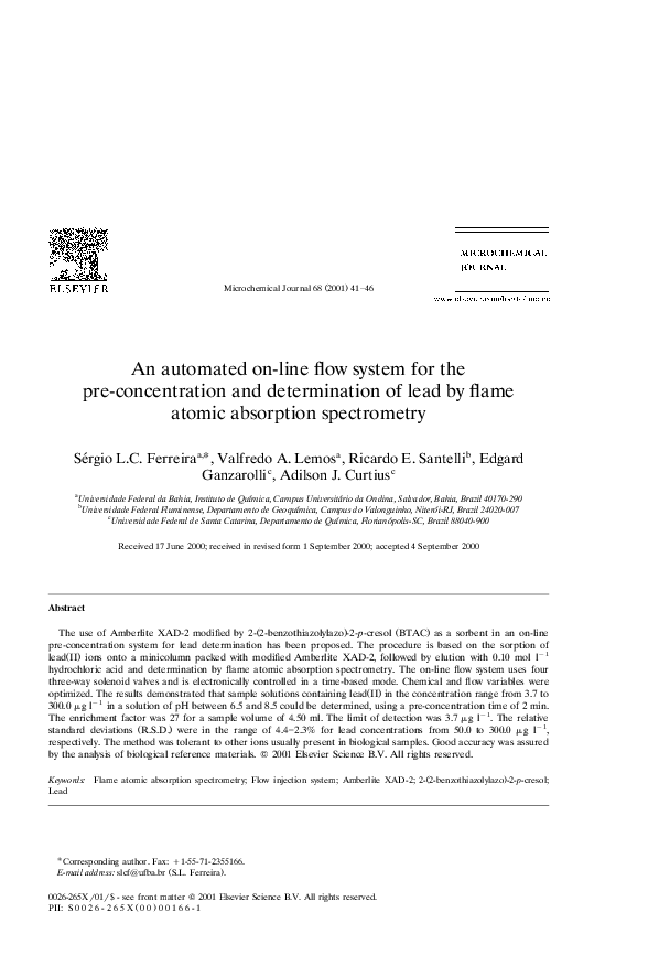 Pdf An Automated On Line Flow System For The Pre Concentration And Determination Of Lead By