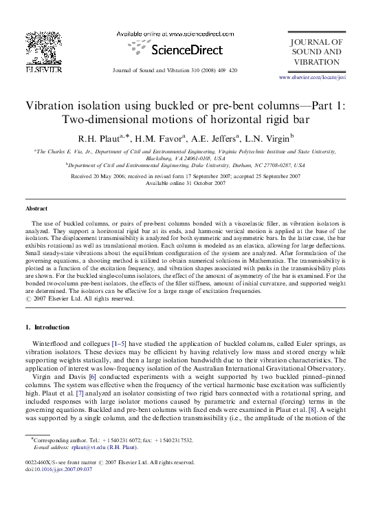 (PDF) Vibration isolation using buckled or pre-bent columns—Part 1: Two-dimensional motions of ...
