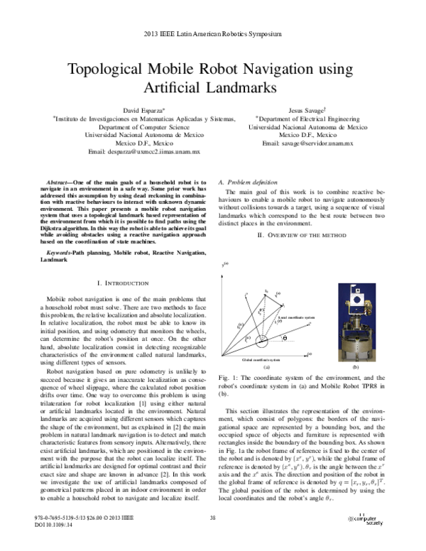 (PDF) Topological Mobile Robot Navigation Using Artificial Landmarks | david esparza - Academia.edu