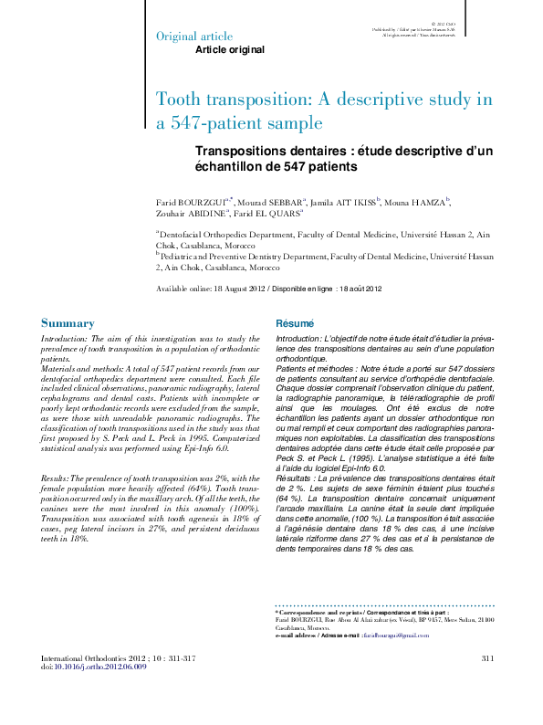 (PDF) Tooth transposition: A descriptive study in a 547-patient sample