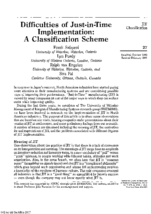 (PDF) Difficulties of Just‐in‐Time Implementation: A Classification Scheme