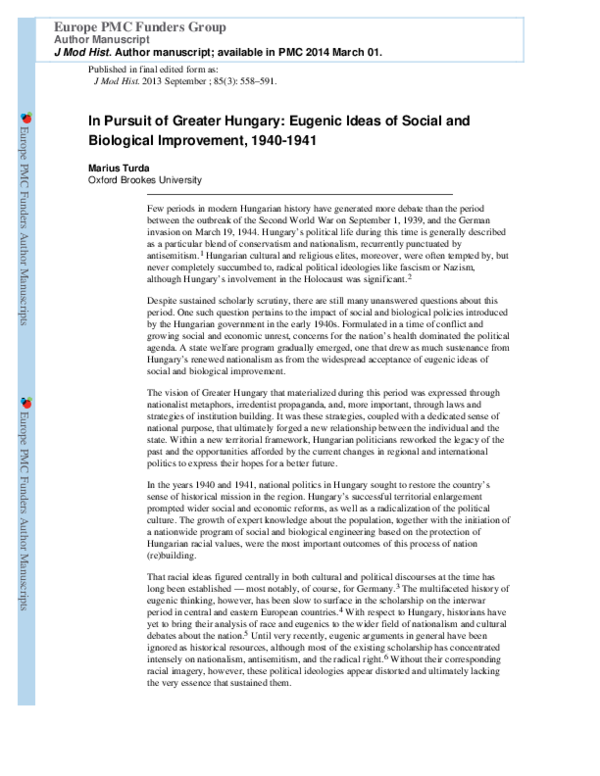 (PDF) In Pursuit of Greater Hungary: Eugenic Ideas of Social and ...