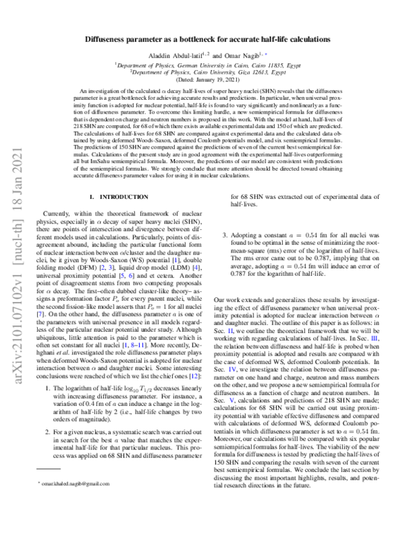 (PDF) Diffuseness parameter as a bottleneck for accurate half-life ... (PDF) Diffuseness parameter as a bottleneck for accurate half-life ...