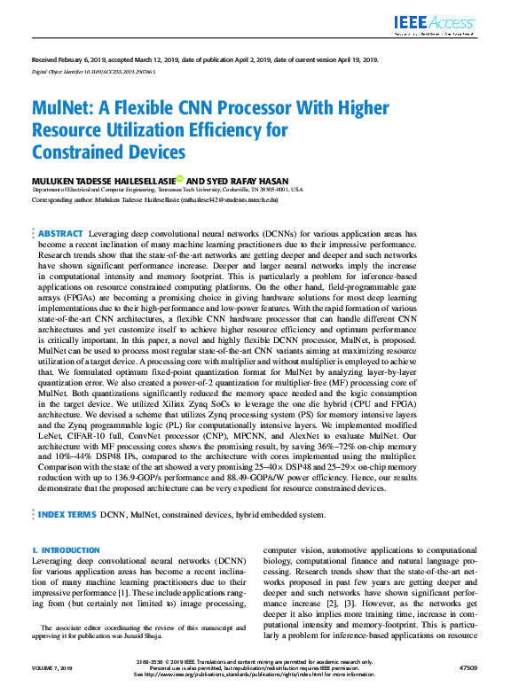 Pdf Mulnet Flexible Cnn Processor For Resource Constrained Devices