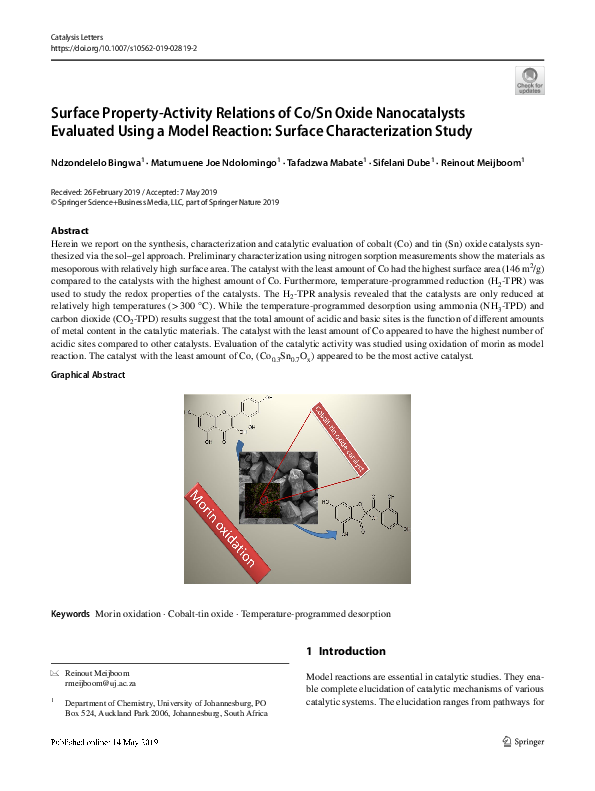 (PDF) Surface Property-Activity Relations of Co/Sn Oxide Nanocatalysts ...