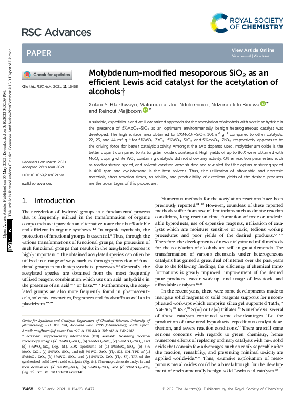 (PDF) Molybdenum-modified mesoporous SiO2 as an efficient Lewis acid ...